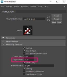 Render a Z-depth render pass in Maya - Vray